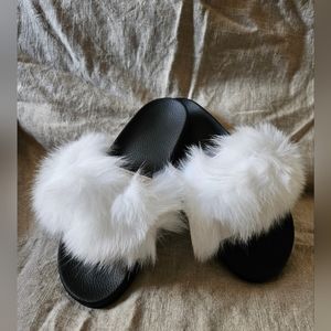 Shoes | White Genuine Fur Slides | Poshmark